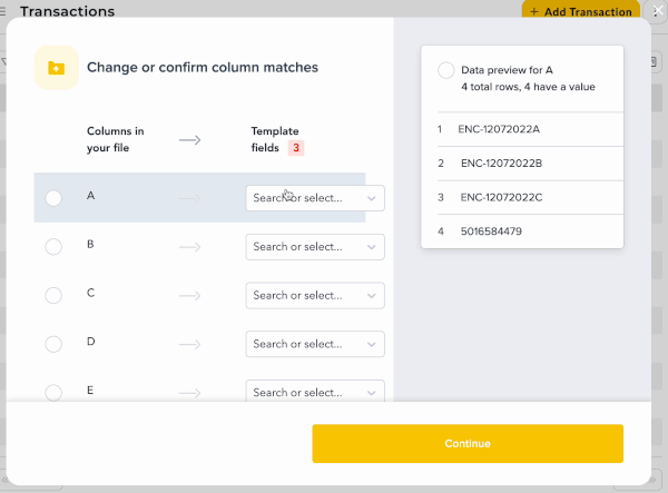 Import Transactions with Uploaded CSV or XLSX file