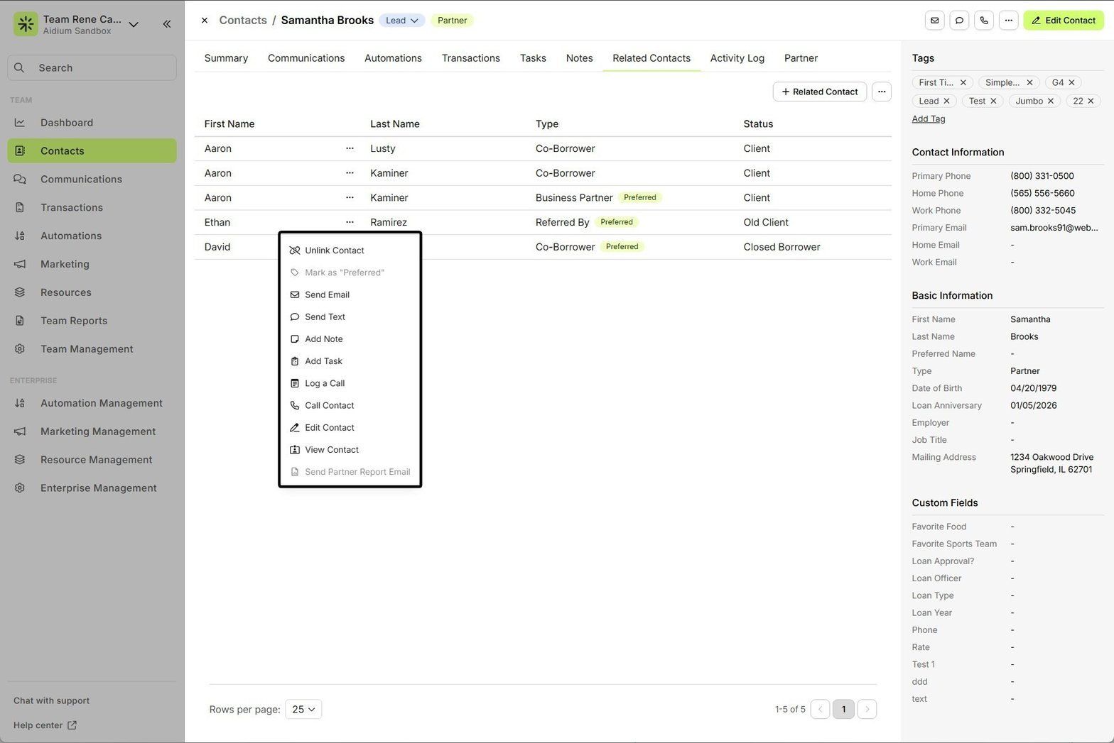 Contact View – Related Contacts Tab