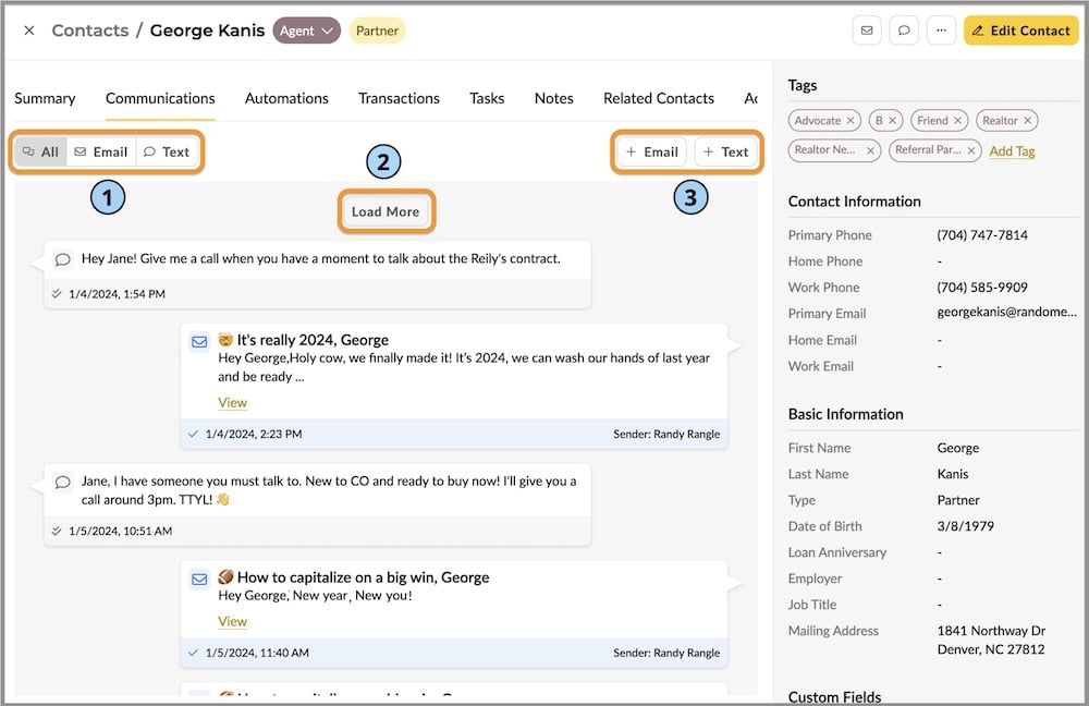 Contact View - Communication Tab
