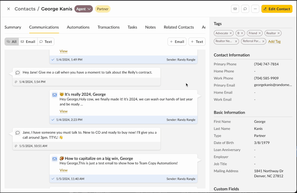 Contact View - Communication Tab