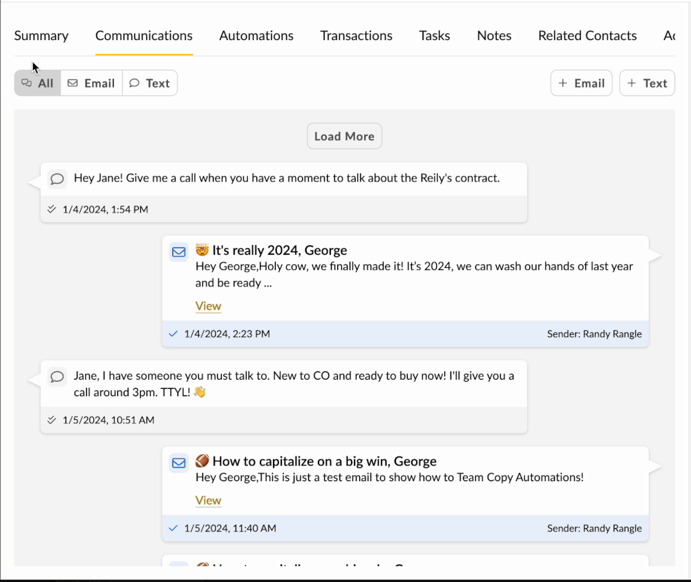 Contact View - Communication Tab