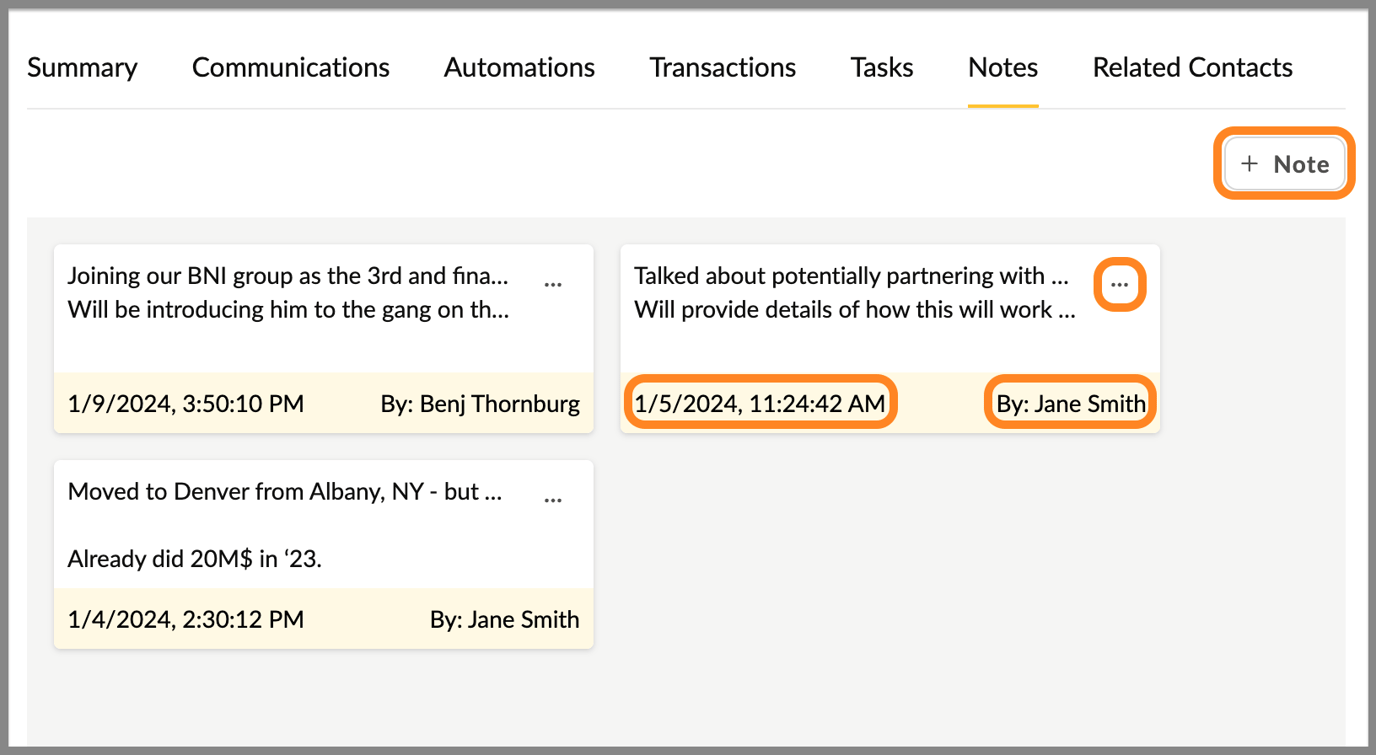 Contact View - Notes Tab