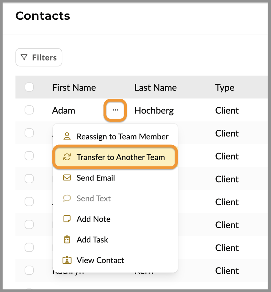 Transfer a Contact to Another Team